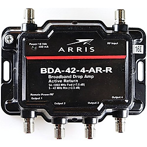 Arris 4-Port Cable, Modem, TV, OTA, Satellite HDTV Amplifier Splitter Signal Booster with Active Return and Coax Cable Kit