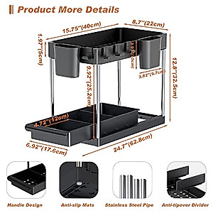 XIBALAGA Under Sink Organizer,2 Tier Under Sink Organizers And Storage For Kitchen Bathroom,Under Sink Cabinet Organizer，Multi-purpose Stable And Sturdy Countertop Organizer (black one sliding)