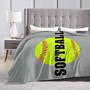 Blanket Softball Baseball in Grey Fleece Blanket Foldrable Throw Blanket Washable Couch Sofa Fuzzy Blanket Reversible Plush Blanket Beach Blanket for Home Office (80" x60)