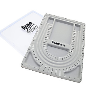 The Beadsmith Bead Board with Cover, Grey Flocked, 3 U-Shaped Channels, 6 Recessed Compartments, 9.75 x 13.25 inches, Design Boards for Creating Bracelets, Necklaces and Other Jewelry