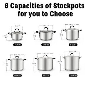Cook N Home Stockpot Large pot Sauce Pot Induction Pot With Lid Professional Stainless Steel 24 Quart, with Stay-Cool Handles, silver