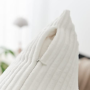 Home Brilliant Pillow Covers 18x18 Striped Corduroy Velvet Cushion Covers Set of 2 Baby Square Decorative Pillowcase, 18 x 18 inch, Creamy White