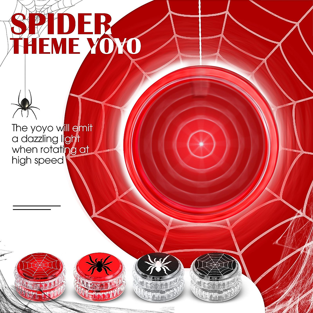 Liliful Spider Party Favors Birthday Party Supplies LED Lighted Yo Yo Bulk Spider Theme Toy for Boys Girls Goodies Bag Filler Hero Gifts in Bulk