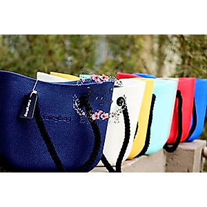 MRMIMI Rubber Tote Handbag with Rope Handles and Faux Leather Strap Lightweight Waterproof Shoulder Bag with EVA Foam Rubber (White)