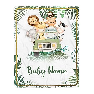 Jump Up Personalized Frame Safari Baby Blanket,Jungle Animal Baby Blanket,Baby Boy Safari Nursery,Jungle Theme Baby Blanket,Jungle Blanket Baby,Safari Swaddle Blanket