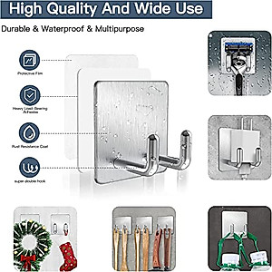 Razor Holder for Shower - 6PCS Shaver Holder for Shower Wall, Self Adhesive Inside Shower Hook Waterproof Stainless Steel Holder Stand Bathroom Kitchen Organizer Shaver Towel Loofah Bathrobe Coat Hook