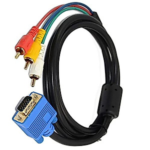 Herfair VGA to RCA Video Cable Composite to VGA Adapter Component to 15Pin D-SUB Converter Video Audio AV Connector for TV, HDTV, PC, DVD, Projector, Display (5ft Long)