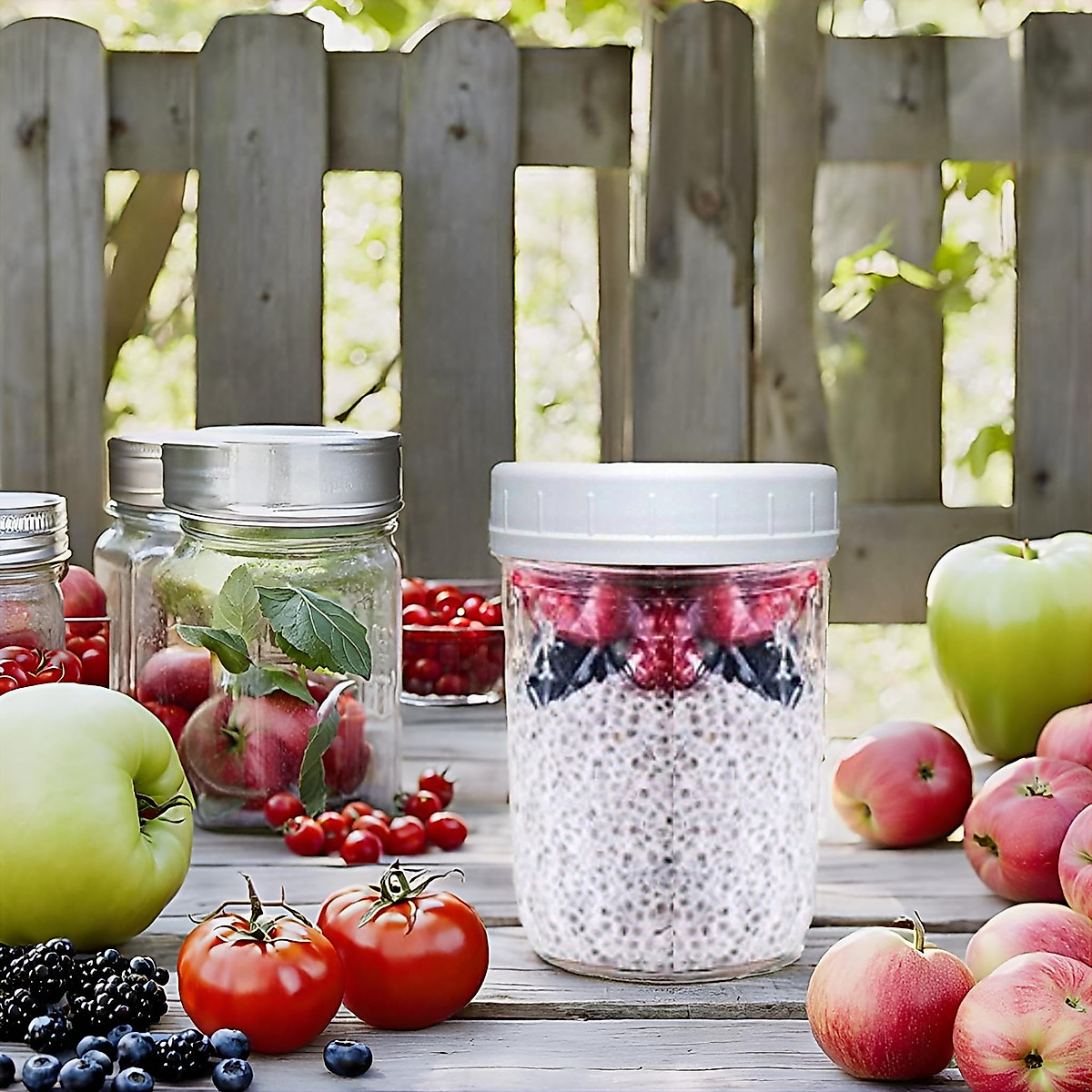 JARMING COLLECTIONS Mason Jars 16 oz with Plastic Lids (BPA Free) Pint Mason Jars Wide Mouth (set of 2)