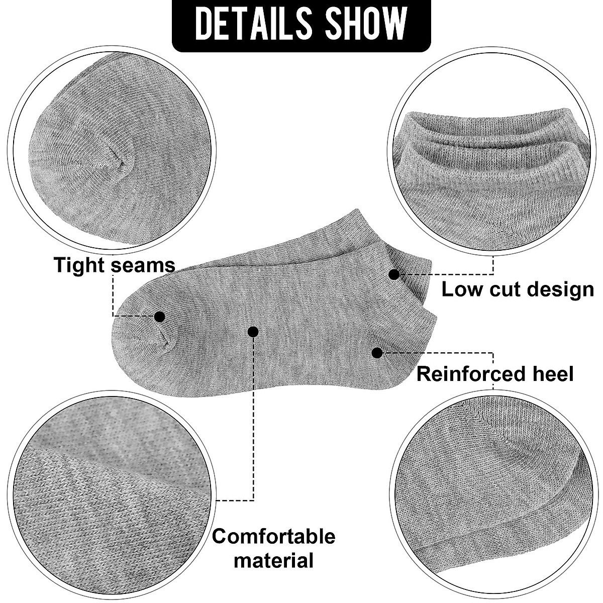 Cooraby 15 Pairs Kids' Half Cushion Low Cut Socks Teens Ankle Socks for Big Boys or Girls (Black, Gray, White, 8-10 Years)