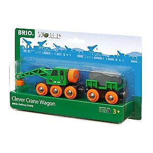 BRIO World 33698 - Clever Crane Wagon Set - 4 Piece Wooden Toy Train Set for Kids | Imaginative Play | Compatibility with Other Sets | FSC-Certified Wood