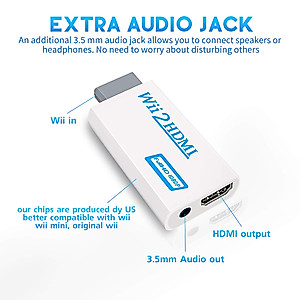 Xahpower Wii to HDMI Converter, Wii HDMI Adapter 1080P for Full HD Device with 3,5mm Audio Jack&HDMI Output Compatible with Nintendo Wii, Wii U, HDTV, Monitor-Supports All Wii Display Modes 720P