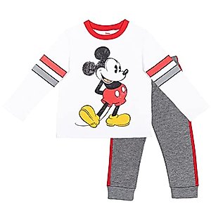 Disney Mickey Mouse Infant Baby Boys Long Sleeve T-Shirt Fleece Pant Set White/Gray 18 Months