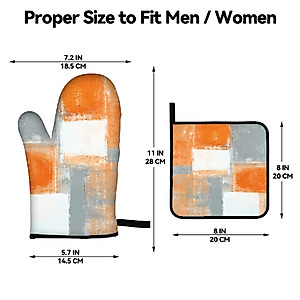 Orange Grey Oven Mitts and Pot Holders Sets of 4 Modern Abstract Art Oven Mitts Oven Gloves Pot Holders and Oven Mitts for Kitchen Baking Cooking Grilling (Orange)