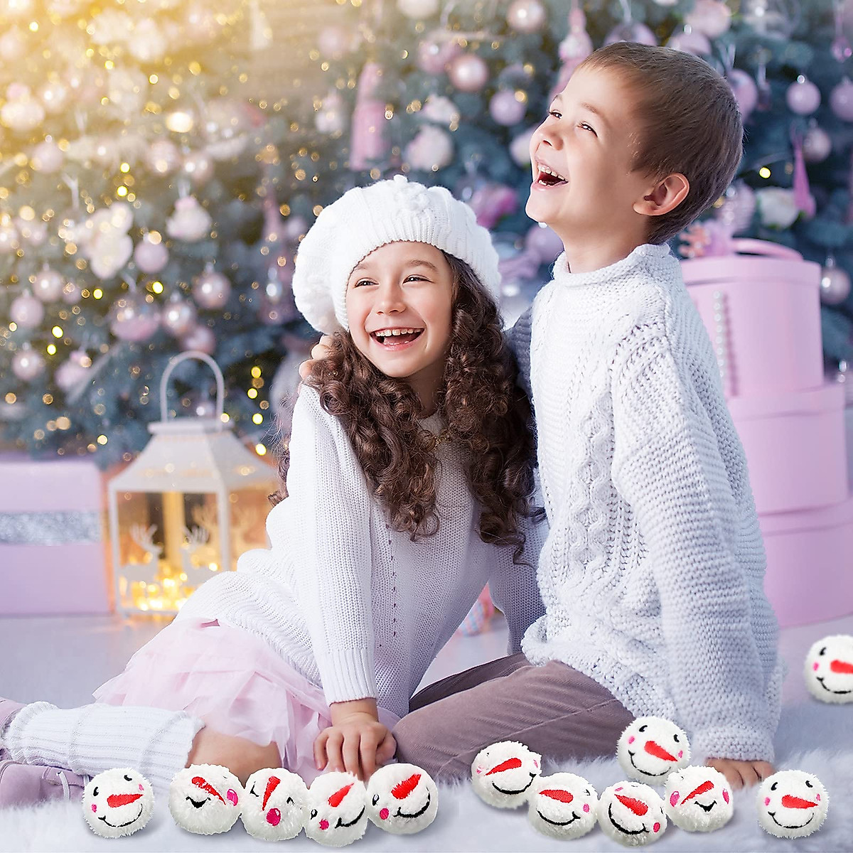 Sumind 36 Pieces Snowmen Balls Snowball First Fight Snowflake Ball with Bag Snowball Fun Snowballs Funny Snowball Toy Plush Snowman Snowballs for Snowball Fight Christmas Party Decor (Snowman)