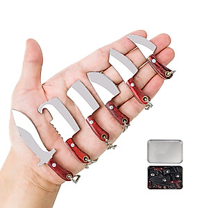 Damascus Mini Knife Set with Sheath, Kitchen Tiny knife set Pocket keychain knife Utility Tiny Chef knives for Package Opener Box Cutter Bottle Opener - Set of 6