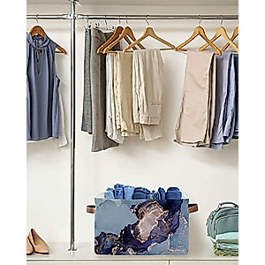 Blue Purple Aqua Marble Texture Storage Bins 2 Pack, Large Waterproof Storage Baskets for Shelves Closet, Chinese Abstract Art Ombre Storage Basket Foldable Storage Box Cube Organizer with Handles