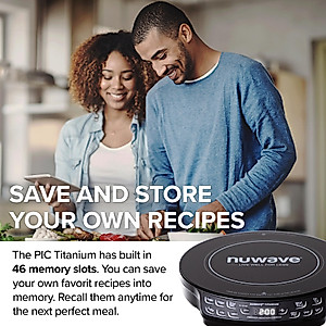 Nuwave Upgraded Induction Cooktop, 3 Wattage Control, Patented Digital Temp Probe, 8”Large Heating Coil, 12”Shatter-Proof Ceramic Glass,106 Temps-Ctrl