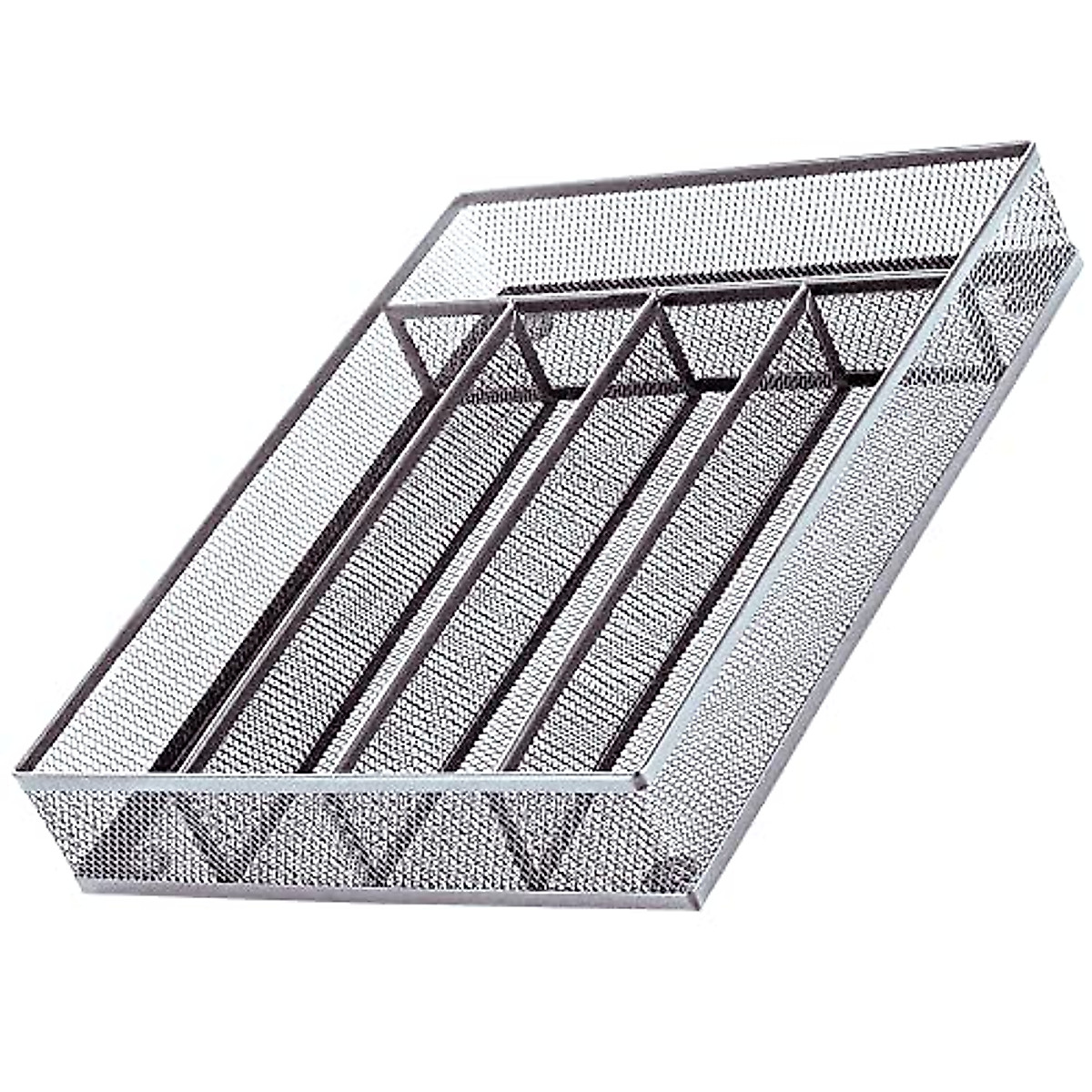 titivate Kitchen Cutlery Tray, Silverware Tray for Drawer with 5 Compartments Storage, Utensil Drawer Organizer Mesh Flatware Silverware Holder for Forks/Knives/Spoons (Silver)
