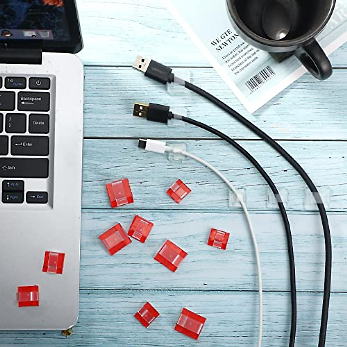 60 Pieces Outdoor Cable Clips with Adhesive Tapes Light Clips Decoration Clips Self Adhesive Hooks Wire Holder for Fairy Light (Clear)