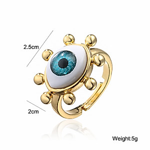cmoonry 18K Gold Plated Fashion 3D Evil Eye Charm Finger Ring For Women Men Adjustable (Style 1)