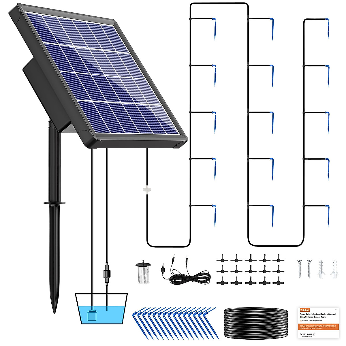 NFESOLAR Solar Drip Irrigation System Outdoor with 2200mAh Battery Backup, 6 Timing Modes, Supported 15 Pots Plants, Solar Watering System for Garden Green House