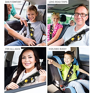 DolliBu Black Penguin Plush Car Seatbelt Cover - Soft Fluffy Cushion Support for Safety Seat Belt Strap Cover, Decorative Wild Life Stuffed Animal Padded Toy Cute Vehicle Accessory for Kids & Adults