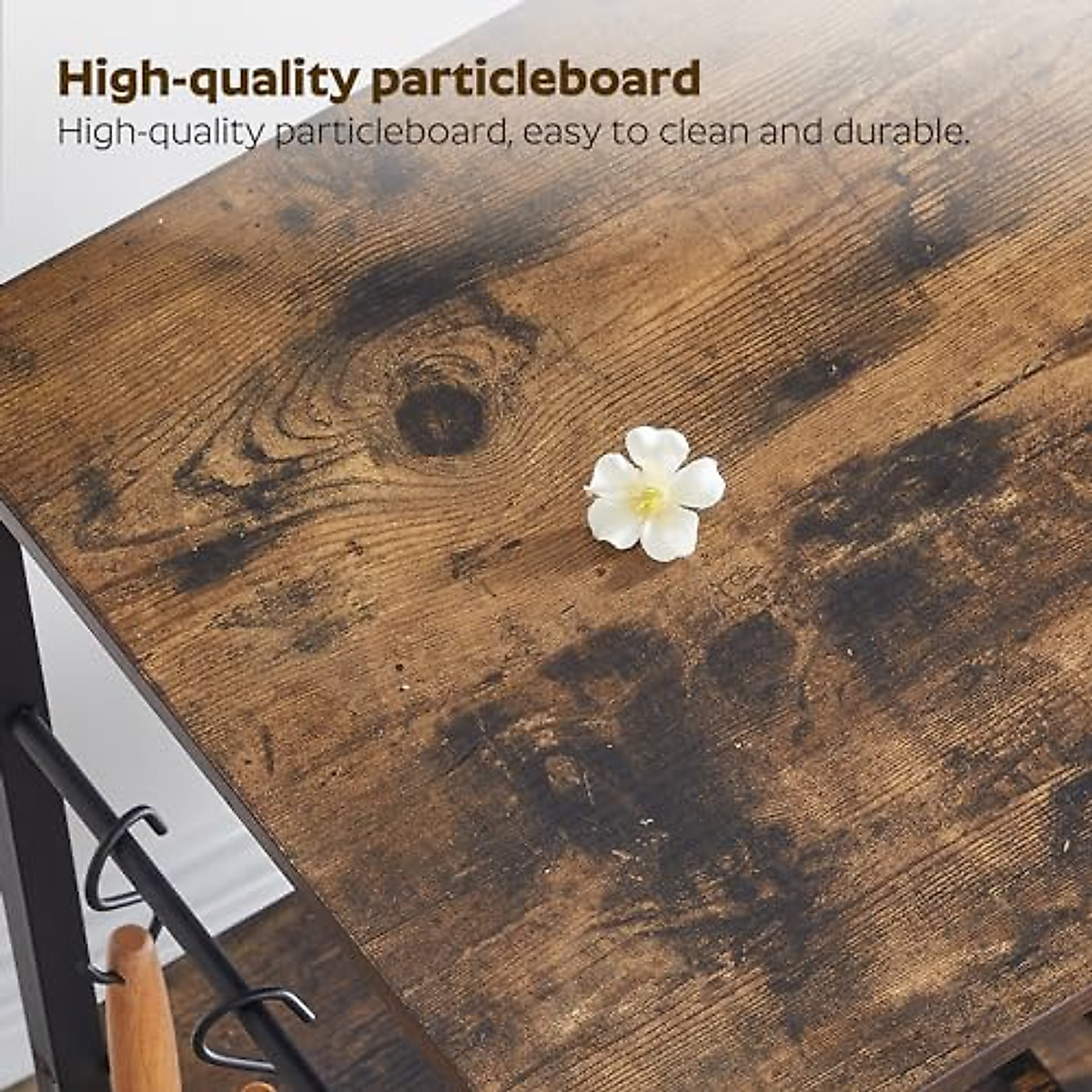 YATINEY Bakers Rack with Power Outlet, 3-Tier Microwave Stand, Multifunctional Coffee Bar, Kitchen Storage Rack with Hooks, for Kitchen, Dining Room, Living Room, Rustic Brown and Black HB01BR