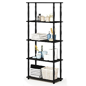 Furinno Turn-N-Tube 5-Tier Multipurpose Shelf, Espresso/Black & Turn-N-Tube 5 Tier Corner Display Rack Multipurpose Shelving Unit with Classic Tubes, Espresso/Black (18035EX/BK)