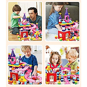 Castle Building Blocks Set Toys for Girls Princess Castle Large Building Blocks Bricks Race Track Kids STEM Educational Construction Roller Coaster Toys for Age 3+ Toddler Kid Boy Girl Gift Toy 161Pcs