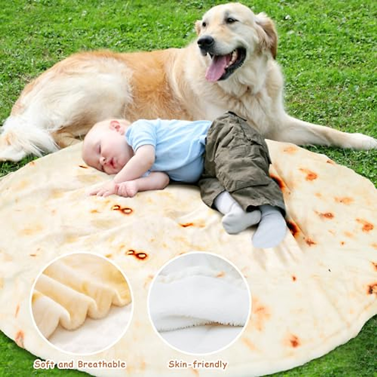 Outivity Tortilla Blanket for Adult, 71 Inches Tortilla Blanket Adult Size, Tortilla Throw Blanket, Funny Blanket for Adult, Giant Round Food Throw Blanket for Bed, Couch