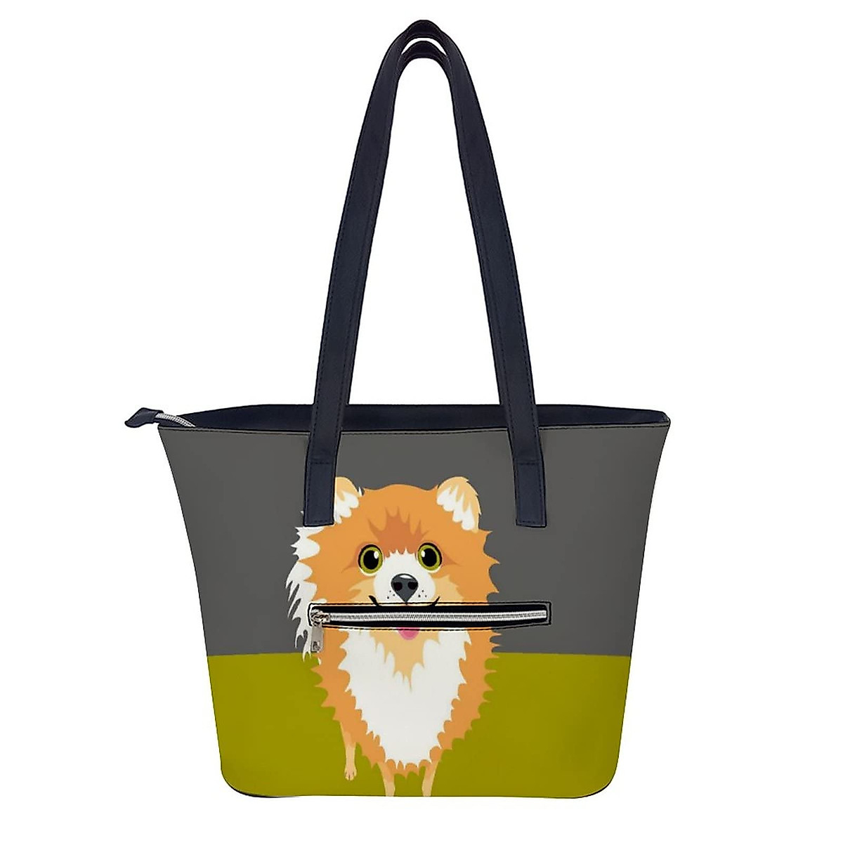 Pomeranian Dog Women's Tote Bag PU Leather Shoulder Bag Handbags Purse For Work Shopping Travel