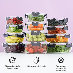 JoyFul by JoyJolt 24pc Borosilicate Glass Storage Containers with Lids. 12 Airtight, Freezer Safe Food Storage Containers, Pantry Kitchen Storage Containers, Glass Meal Prep Container for Lunch