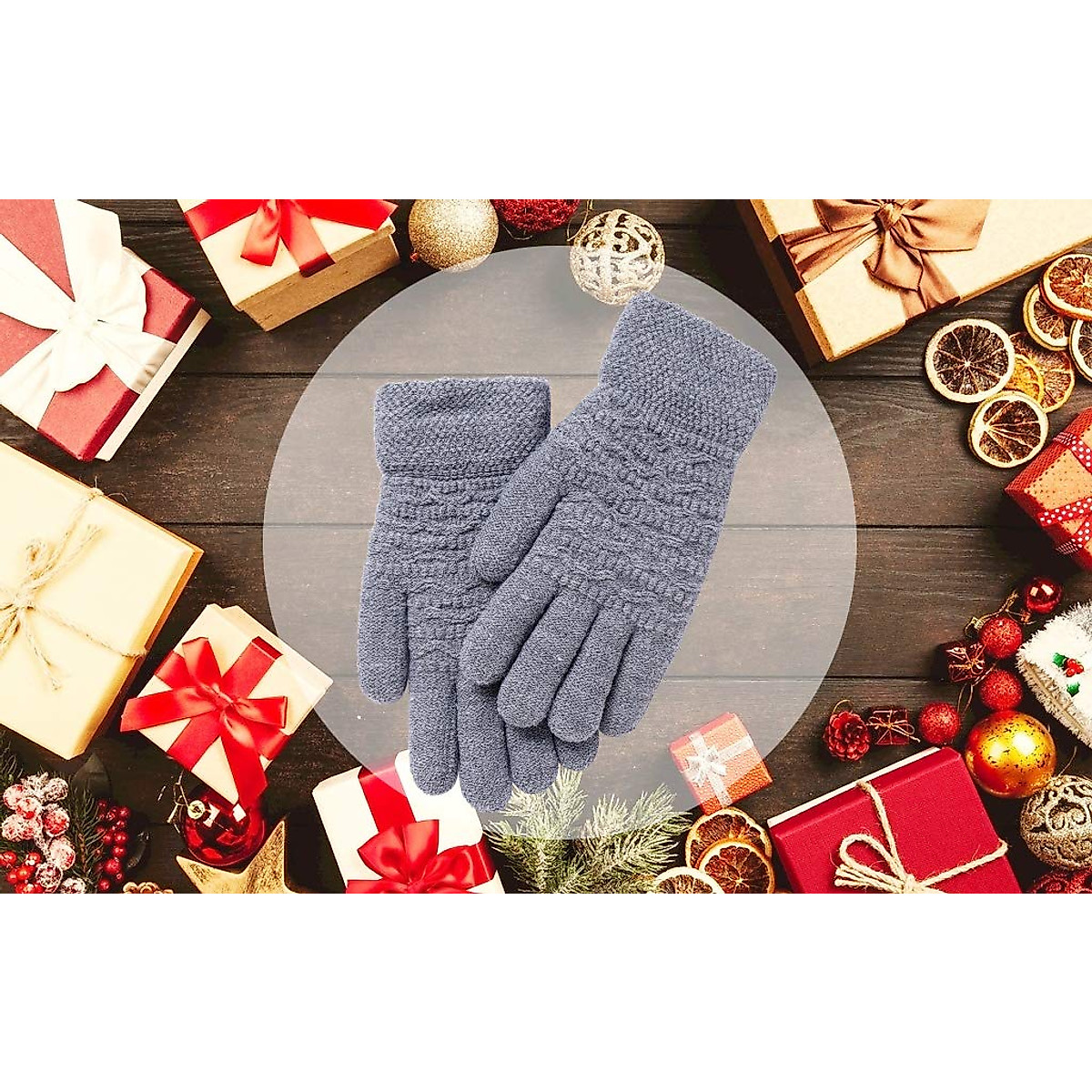 Women's Winter Warm Touch Screen Gloves Womens Thermal Grey Cable Knit Wool Fleece Lined Touchscreen Texting Mittens for Cold Weather One Size