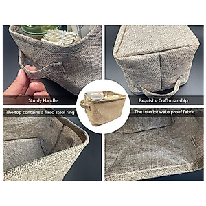 AARAINBOW Storage Basket Bins Canvas Mini Storage Cubes Storage Basket for Makeup, Baby Toys Liners, Books Nursery Storage Baskets with Handles for Shelves & Desks(3 Jute)