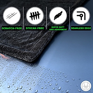 Extra Large Premium Microfiber Towels for Car Detail Streak Free, Holds Up to 9 lbs, 1400 GSM Ultra Soft, Super Absorbent, Twisted Loop Design, One-Pass Auto Car Drying Towel, Trucks, SUVs, 24" x 36"