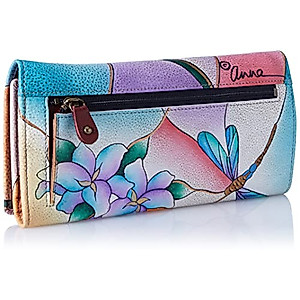 Anna by Anuschka Women's Hand Painted Genuine Leather Multi Pocket Wallet - Dragonfly Glass Painting