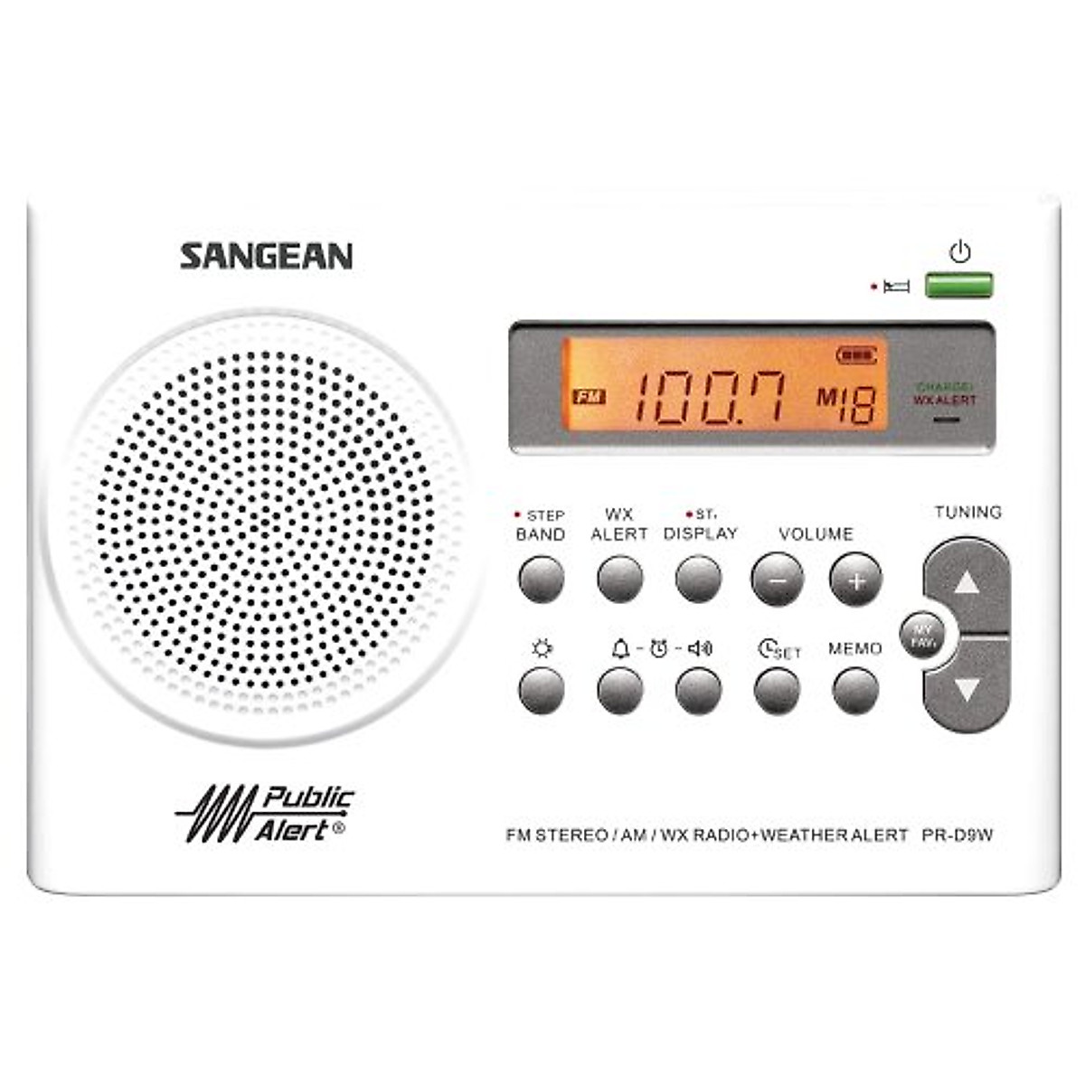 Sangean PR-D9W Portable Am/FM/NOAA Alert Radio with Rechargeable Battery, White, One Size