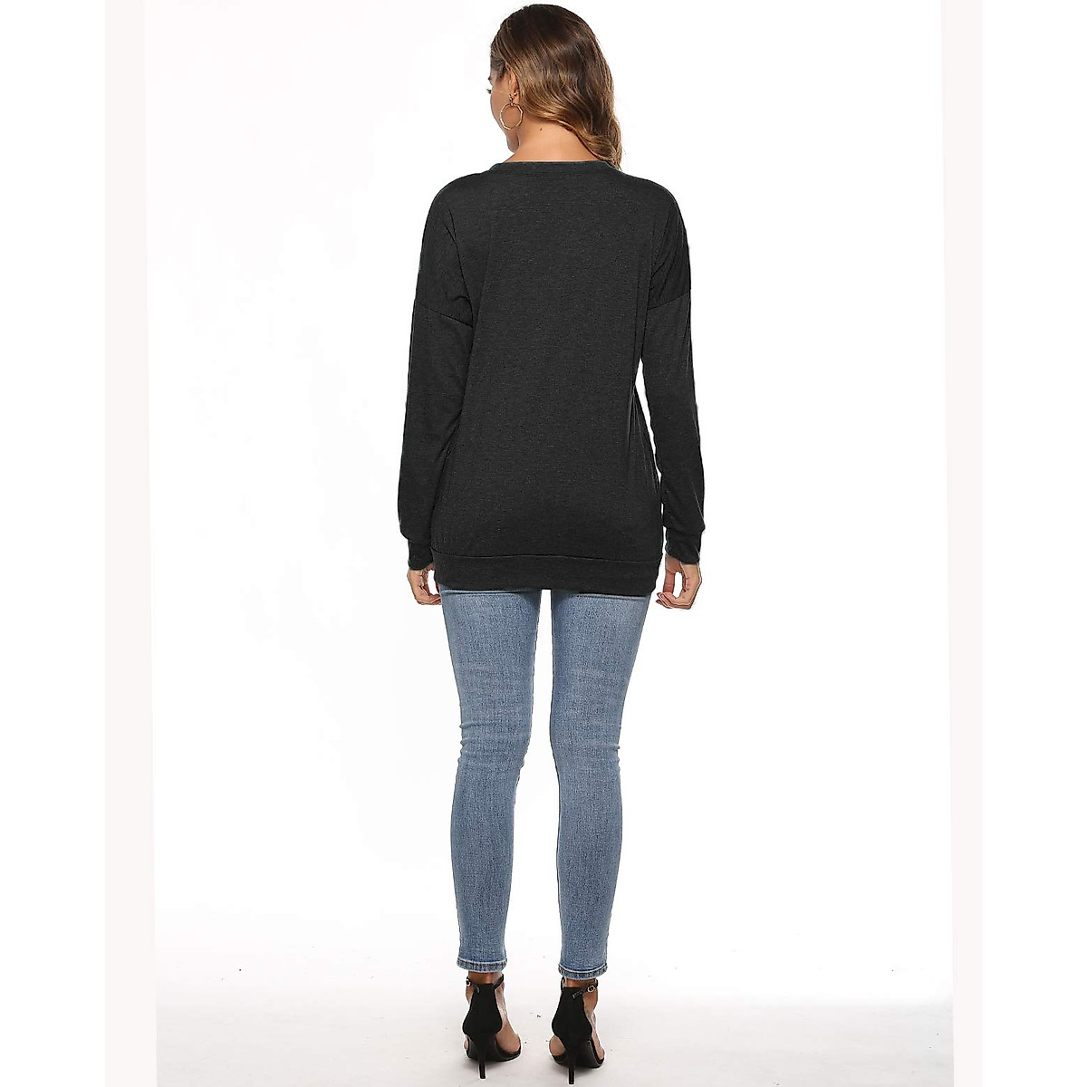 ZILIN Womens Tops Fall Long Sleeve Shirts Loose Fit Tunic Tops Sweatshirt with Pockets Grey XXL