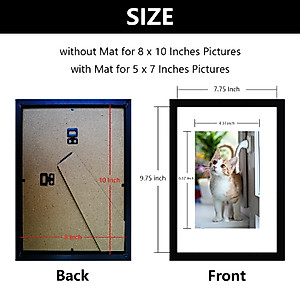 BOANKODU 8x10 Picture Frame Set of 2, Made of High Definition Transparent Plastic for 5x7 with Mat or 8x10 Without Mat, Wall Mounting Photo Frames, Black