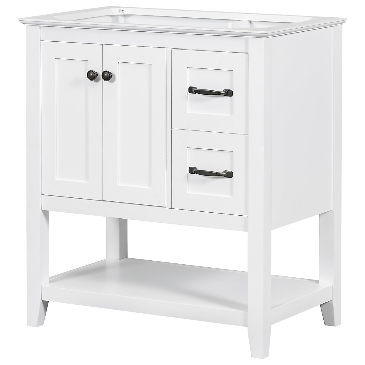 30" Bathroom Vanity Without Sink Top, Solid Wood Bathroom Storage Cabinet Bath Vanity with Two Tiers Drawer and Soft Closing Doors White Without Sink