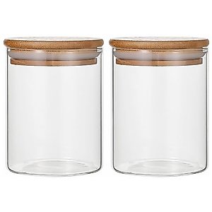 2 Pack of 14 oz Qtip Holder Dispenser Glass Apothecary Jars with Lids Set Bathroom Storage Containers for Cotton Ball, Cotton Swab, Cotton Pad, Floss, Clear