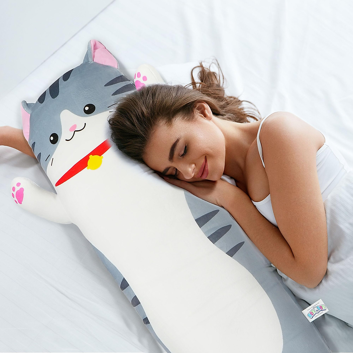 BenBen Long Cat Plush Pillow, 43 inch Cat Stuffed Animal, Cute Body Pillow for Adults, Kids, Soft Cuddle Pillow, Large Huggable Kitten Plushies Gift for Birthday, Christmas