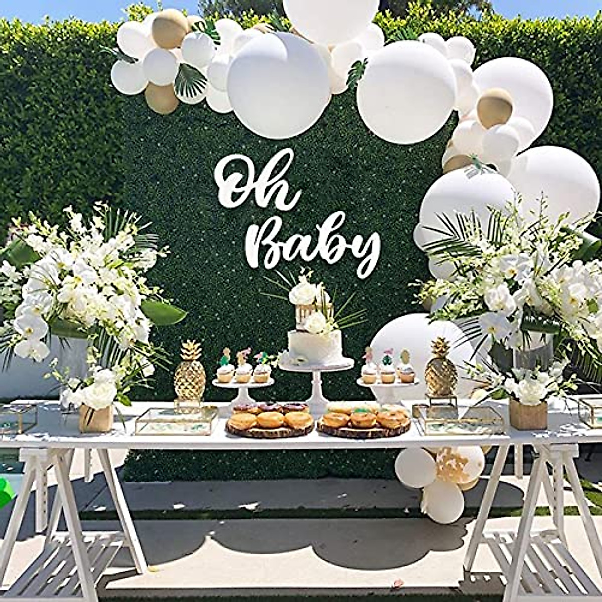 Wood White Baby Sign Baby Shower Banner for 1st Birthday Backdrop, Baby Party Sign Wooden Cutout Nursery Decor, Baby Party Banner Event Decorations for Gender Reveal Backdrop,Baby Announcements