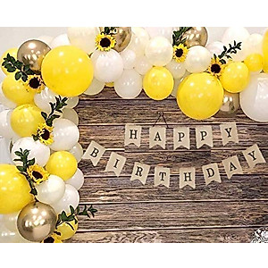 Yellow Sunflower Balloons Garland Arch Kit - 80pcs Yellow Gold White Balloons and Sunflower Vines for Sunflower Bee Theme Birthday Baby Shower Wedding Decorations