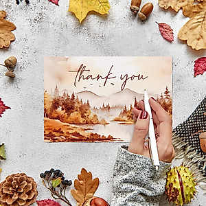 Whaline 48 Pack Fall Thank You Card Watercolor Forest Mountain Landscape Greeting Cards with Envelope Sticker Blank Note Cards for Autumn Thanksgiving Wedding, 4 x 6Inch