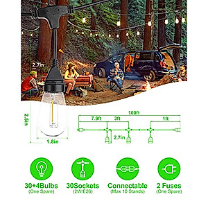 Bulbeats 100FT LED Outdoor String Light, 34pcs Shatterproof Dimmable LED Bulbs Outside Light for Patio, 2700K Waterproof Edison Outdoor Lighting Products for Backyard Bistro Lights (2022 Updated ETL)