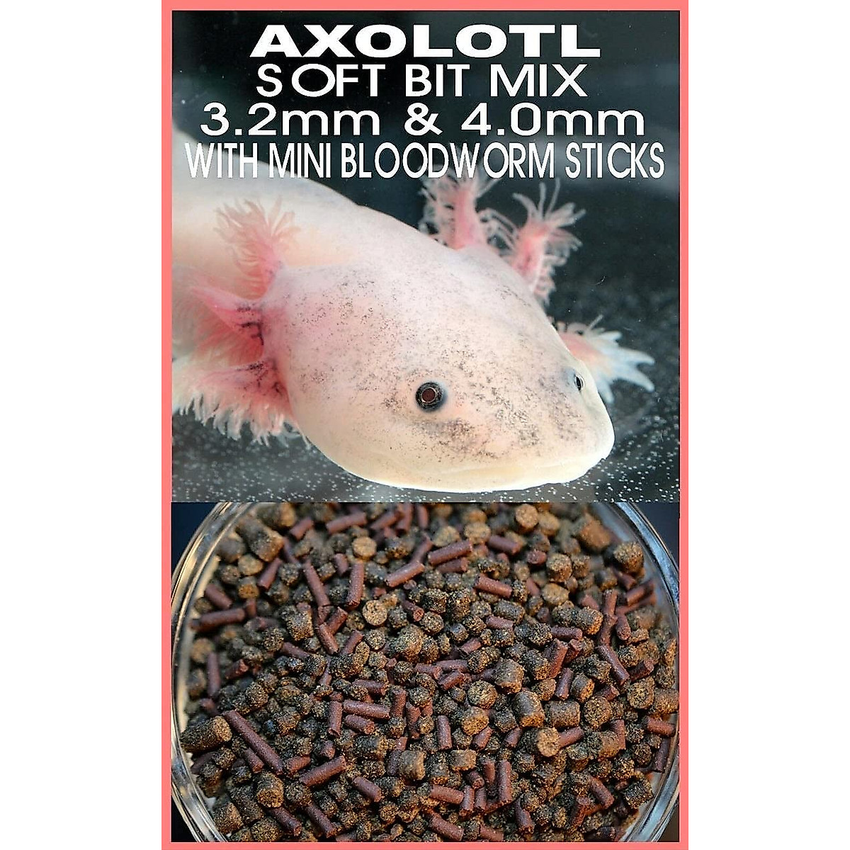 AQUATICBLENDEDFOODS Gourmet Axolotl Soft Food Pellet Mix 3.2mm & 4.0mm & Mini BLOODWORM Sticks (2oz) - ABF7