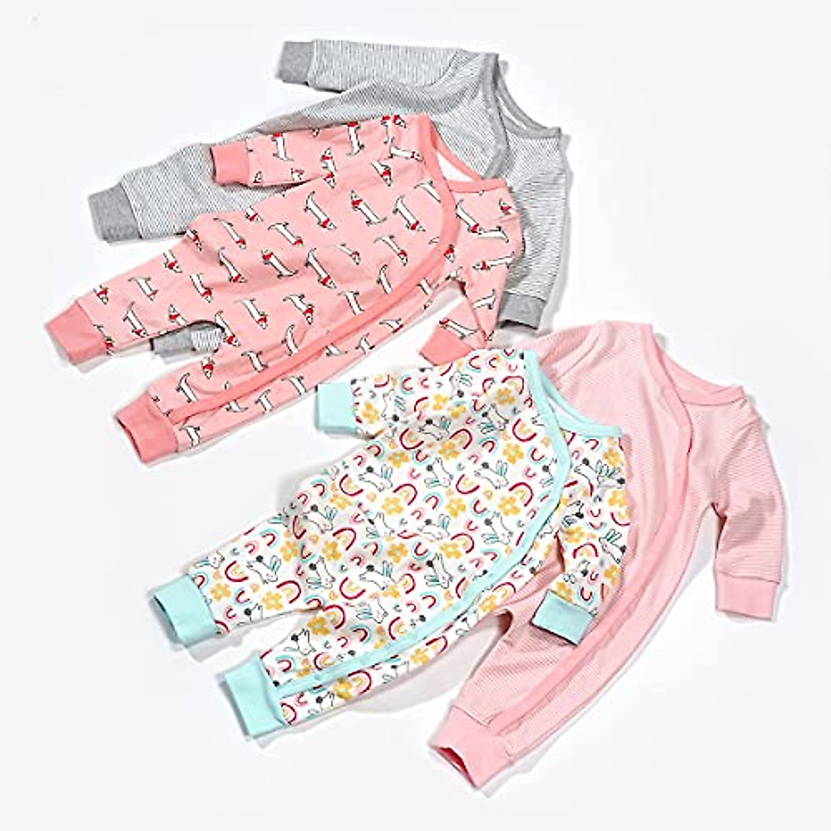 Teach Leanbh Baby Boys Girls 2 Pack Footless Pajamas Cotton Long Sleeve Stripes Printing Side Snap Romper Jumpsuit 3-24 Months (12-18 Months, Navy/Star)