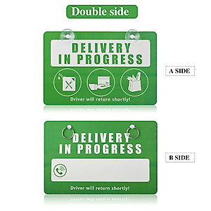 Motain Delivery In Progress Sigh For Delivery Driver Temporary Parking, 2 Pack 6 * 9" PVC Panel Sign With Suction Cup (Green)
