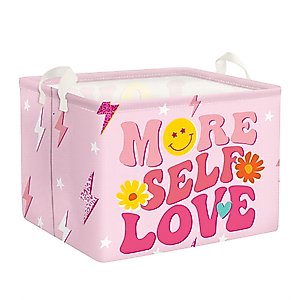 Clastyle Pink Mothers Day Gift Basket Flower Star Love Preppy Shelf Basket Rectangle Clothes Books Toys Chest